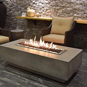 Elementi Granville Outdoor Fire Pit Natural Gas Table 60 Inches Rectangle Firepit Table Concrete Electronic Ignition | Cover & Lava Rock Included | Free Ethanol Tabletop