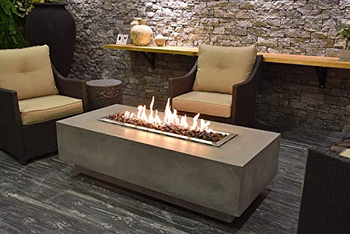 Elementi Granville Outdoor Fire Pit Natural Gas Table 60 Inches Rectangle Firepit Table Concrete Electronic Ignition | Cover & Lava Rock Included | Free Ethanol Tabletop