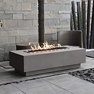 Elementi Granville Outdoor Fire Pit Natural Gas Table 60 Inches Rectangle Firepit Table Concrete Electronic Ignition | Cover & Lava Rock Included | Free Ethanol Tabletop