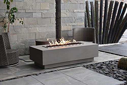 Elementi Granville Outdoor Fire Pit Natural Gas Table 60 Inches Rectangle Firepit Table Concrete Electronic Ignition | Cover & Lava Rock Included | Free Ethanol Tabletop