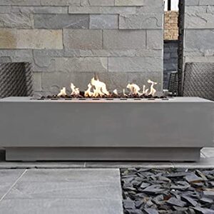 Elementi Granville Outdoor Fire Pit Natural Gas Table 60 Inches Rectangle Firepit Table Concrete Electronic Ignition | Cover & Lava Rock Included | Free Ethanol Tabletop