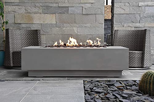 Elementi Granville Outdoor Fire Pit Natural Gas Table 60 Inches Rectangle Firepit Table Concrete Electronic Ignition | Cover & Lava Rock Included | Free Ethanol Tabletop