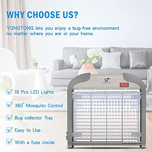 YONGTONG Fly Magnet Indoor High-Powered 3800V Electric Mosquito Killer, Pest Control Bug Zapper with 16 LED Lights for Moth, Wasp, Fly, Lamp for Households, Commercial Kitchen, Office, Restaurant (S)