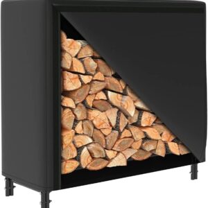 Storeonwall 4ft Heavy Duty Outdoor Firewood Racks, Fire Wood Holder Indoors, Log Storage Rack with Cover (Black)