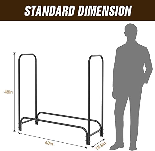 Storeonwall 4ft Heavy Duty Outdoor Firewood Racks, Fire Wood Holder Indoors, Log Storage Rack with Cover (Black)