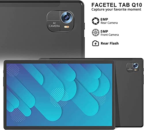 FACETEL Android 11 Tablet 10.1" Q10PRO Tablets:4GB RAM|128GB ROM|5G Wi-Fi|Octa-Core|8000mAh|Bluetooth |Google Certified|with Keyboard, Mouse, Earphones etc./Support Split Screen-Black