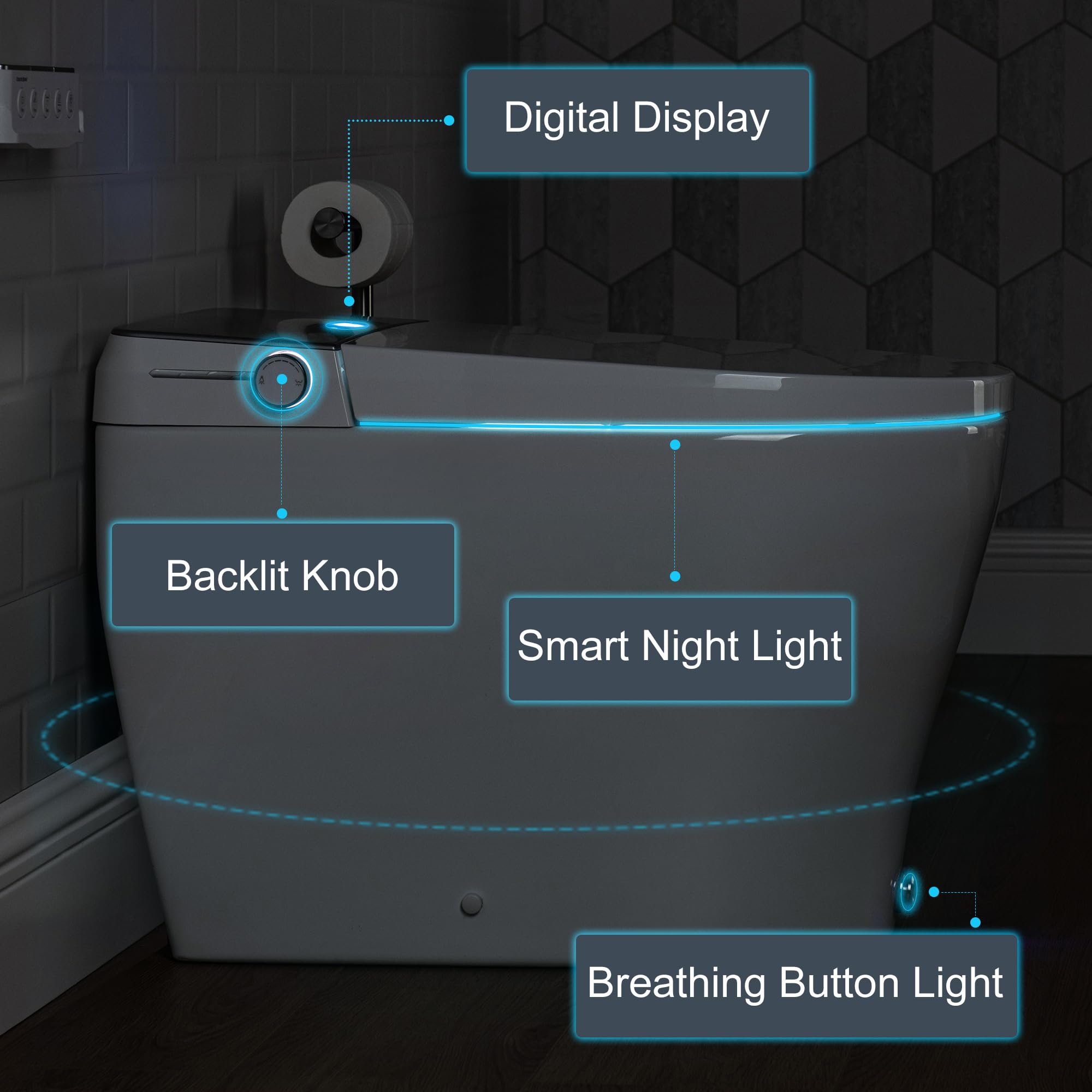 Casta Diva Smart Toilet with Auto Open/Close Lid, Heated Seat, Warm Water Bidet, Digital Display for Temp Control, Foot Kick Flush, Auto Flushing, 1.28GPF Bidet Toilet with Remote