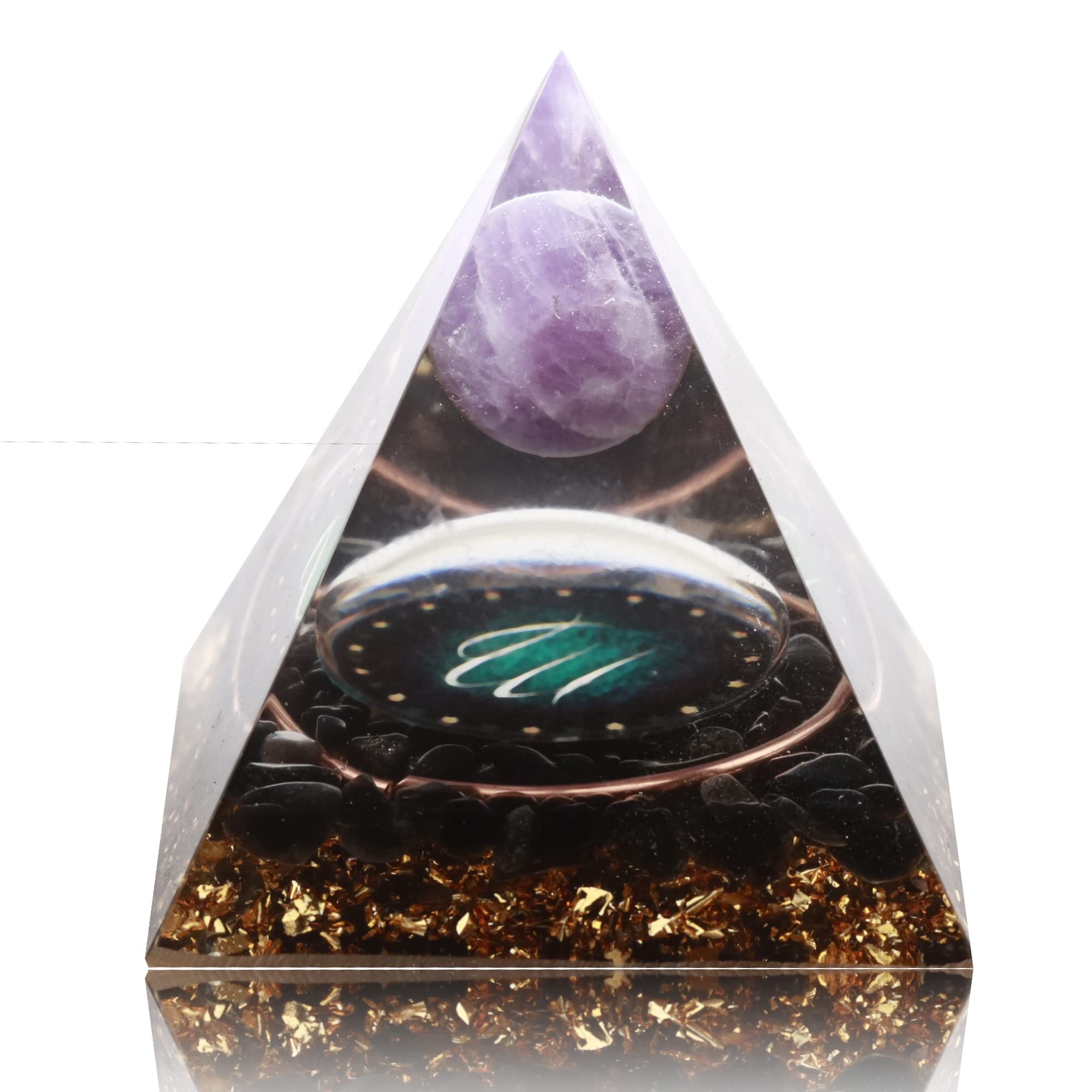 12 Zodiac Orgone Crystal Pyramid, Natural Amethyst with Obsidian,Healing Crystals Pyramid for Protection Chakra, Unique Constellation Pyramid for Positive Energy, Healing Money Health(Virgo)