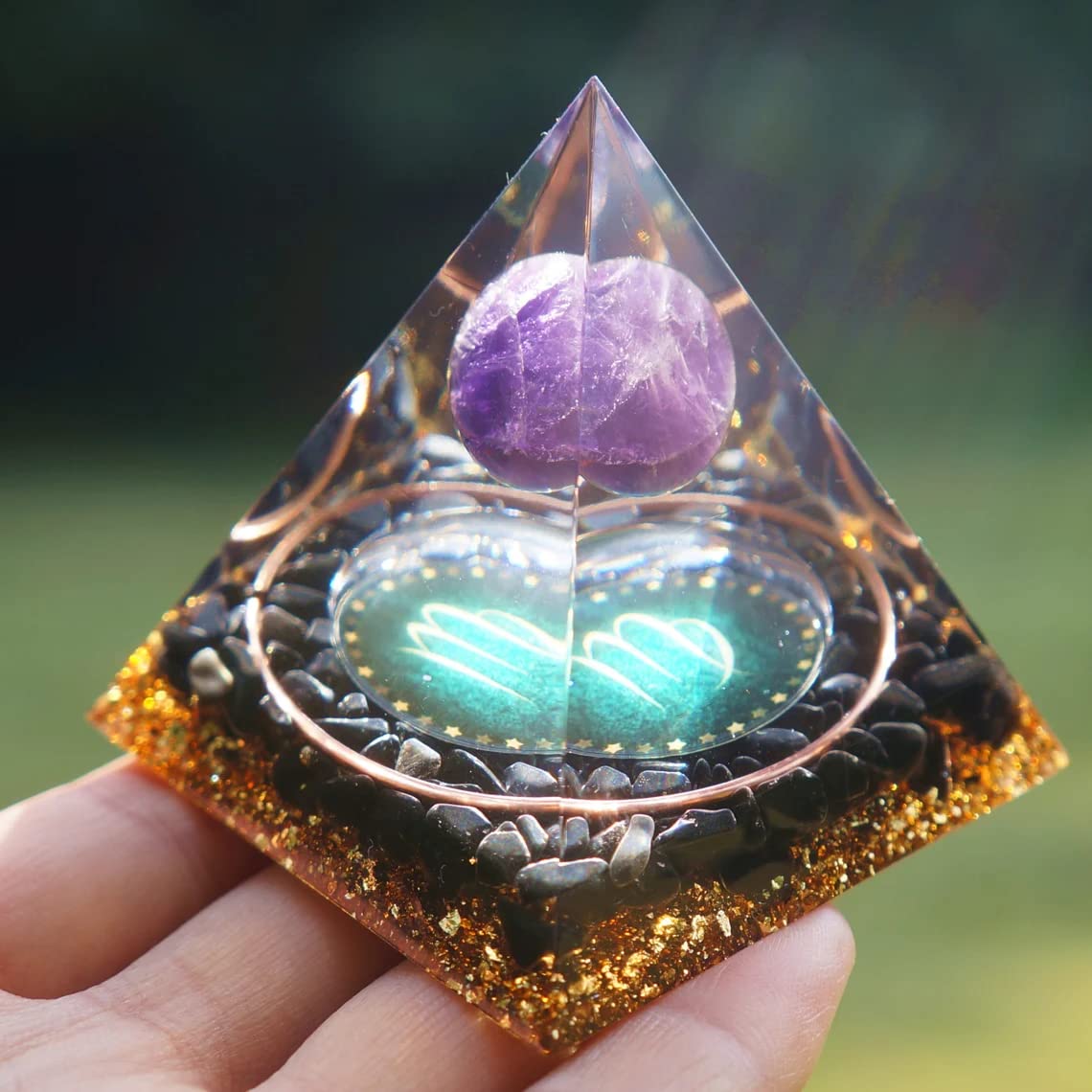 12 Zodiac Orgone Crystal Pyramid, Natural Amethyst with Obsidian,Healing Crystals Pyramid for Protection Chakra, Unique Constellation Pyramid for Positive Energy, Healing Money Health(Virgo)