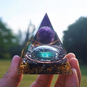 12 Zodiac Orgone Crystal Pyramid, Natural Amethyst with Obsidian,Healing Crystals Pyramid for Protection Chakra, Unique Constellation Pyramid for Positive Energy, Healing Money Health(Gemini)