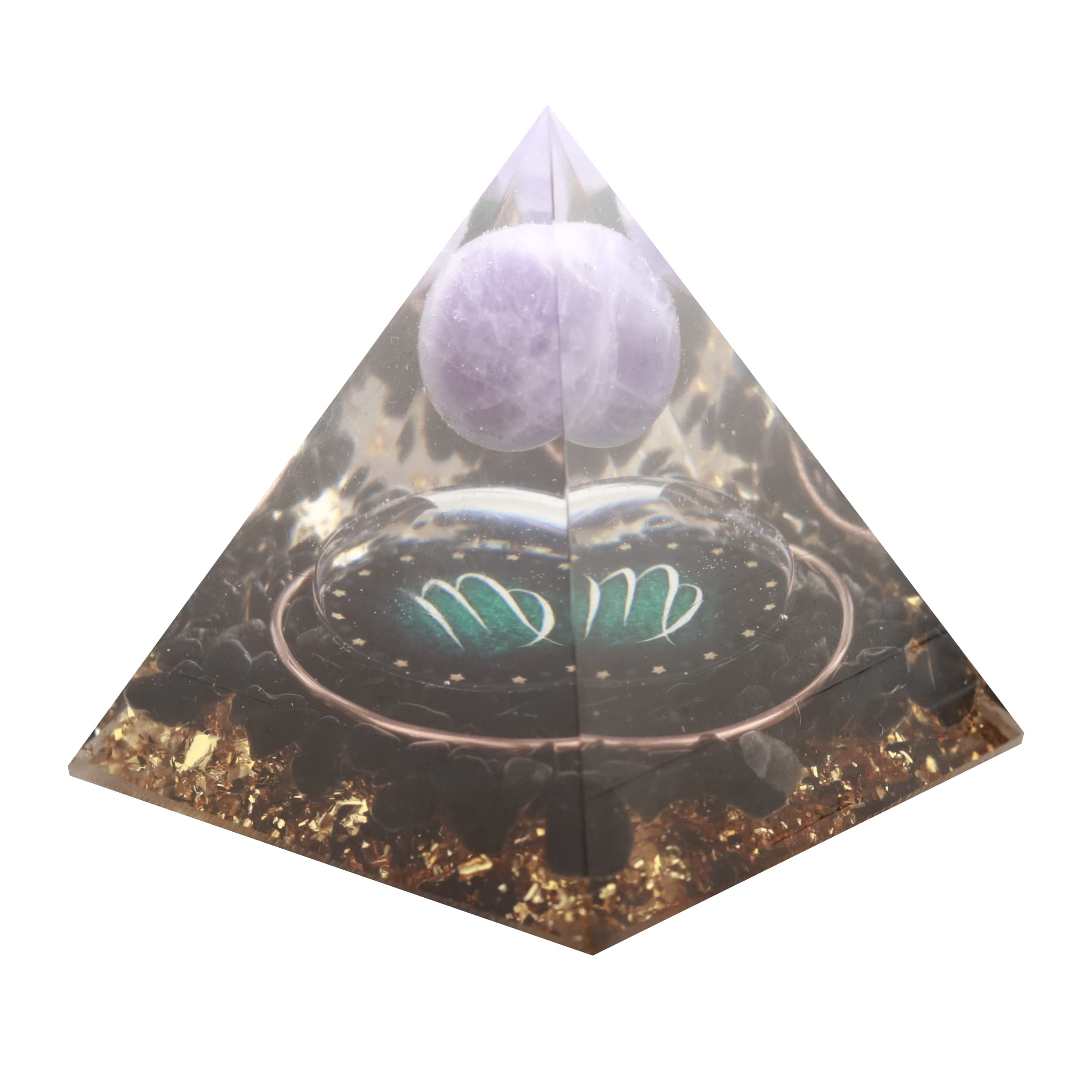 12 Zodiac Orgone Crystal Pyramid, Natural Amethyst with Obsidian,Healing Crystals Pyramid for Protection Chakra, Unique Constellation Pyramid for Positive Energy, Healing Money Health(Virgo)