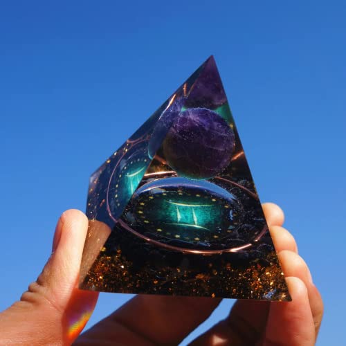 12 Zodiac Orgone Crystal Pyramid, Natural Amethyst with Obsidian,Healing Crystals Pyramid for Protection Chakra, Unique Constellation Pyramid for Positive Energy, Healing Money Health(Gemini)