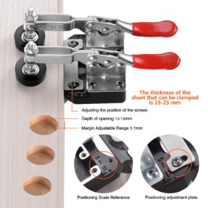 Adoles 35mm Concealed Door Hinge Jig， Accurate Locking Cabinet Hinge Jig，Aluminum Alloy DIY Pocket Hole Jig，2 Retaining Clips，Adjustable Quick Punch Cabinet Hardware Jig