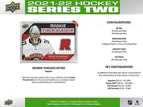 2021-22 NHL Upper Deck Series 2 Hockey Factory Sealed Blaster Box 48 Cards: 6 Packs of 8 Cards per Pack. Includes YOUNG GUNS Rookie cards (see photos for details of great possible hits) Bonus 3 Cards (Per Order) of your favorite team if you message reques