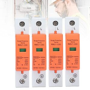 4pcs 1p surge protective device, orange din rail mounting spd house arrester protector device for ac 420v rmu1‑c20/40/60(imax：60ka)