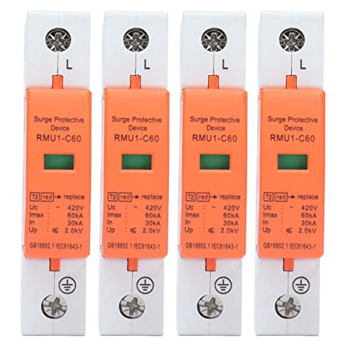 4Pcs 1P Surge Protective Device, Orange DIN Rail Mounting SPD House Arrester Protector Device for AC 420V RMU1‑C20/40/60(Imax：60kA)