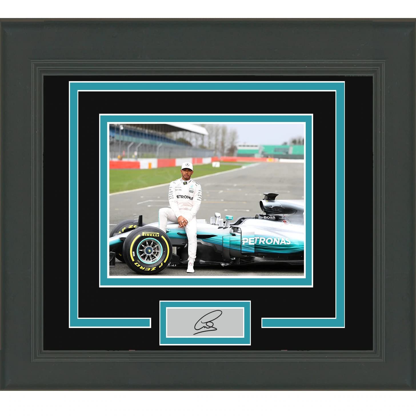 Framed Lewis Hamilton Facsimile Laser Engraved Signature Auto 15x16 F1 Photo