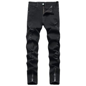 maiyifu-gj men ripped skinny biker jeans distressed ankle zipper denim pants destroyed skinny jean trousers with side zippers (black,38)