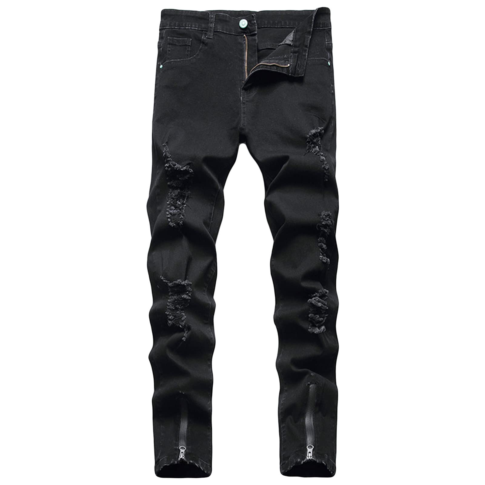 Maiyifu-GJ Men Ripped Skinny Biker Jeans Distressed Ankle Zipper Denim Pants Destroyed Skinny Jean Trousers with Side Zippers (Black,38)