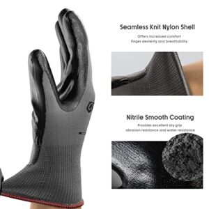 ANDANDA Work Gloves, Smart Touch, 3D Comfort Stretch Fit, Nitrile Coated Work Gloves with Grip, Seamless Knit Nylon Work Gloves Men Suitable for Warehousing, Logistics, Handling, Black（L）, 1 Pair