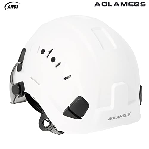 AOLAMEGS ABS Safety Hard Hat - ANSI Z89.1 Approved Safety Helmet Adjustable Vented Hardhat for Men Women Adults Safety Hardhats for Outdoor Indoor Industrial Construction Workwear (White Clear Visor)