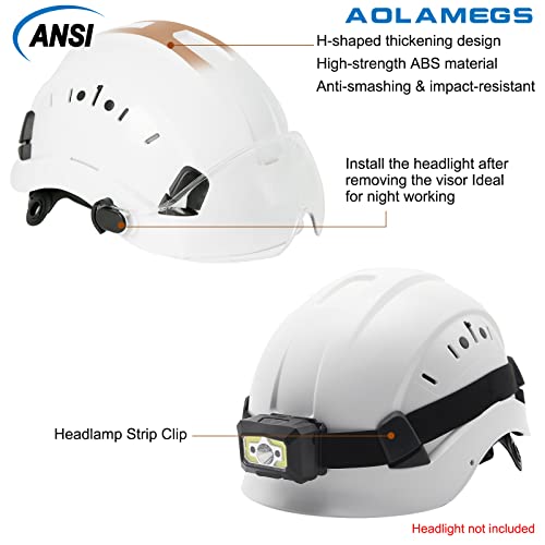 AOLAMEGS ABS Safety Hard Hat - ANSI Z89.1 Approved Safety Helmet Adjustable Vented Hardhat for Men Women Adults Safety Hardhats for Outdoor Indoor Industrial Construction Workwear (White Clear Visor)