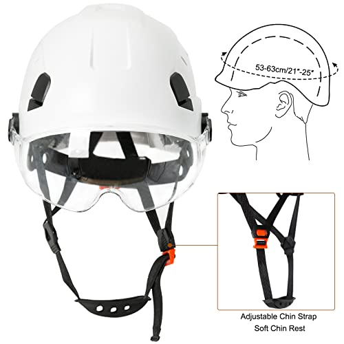 AOLAMEGS ABS Safety Hard Hat - ANSI Z89.1 Approved Safety Helmet Adjustable Vented Hardhat for Men Women Adults Safety Hardhats for Outdoor Indoor Industrial Construction Workwear (White Clear Visor)