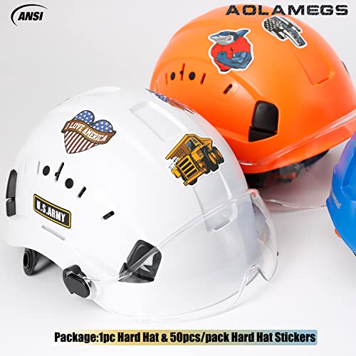 AOLAMEGS ABS Safety Hard Hat - ANSI Z89.1 Approved Safety Helmet Adjustable Vented Hardhat for Men Women Adults Safety Hardhats for Outdoor Indoor Industrial Construction Workwear (White Clear Visor)