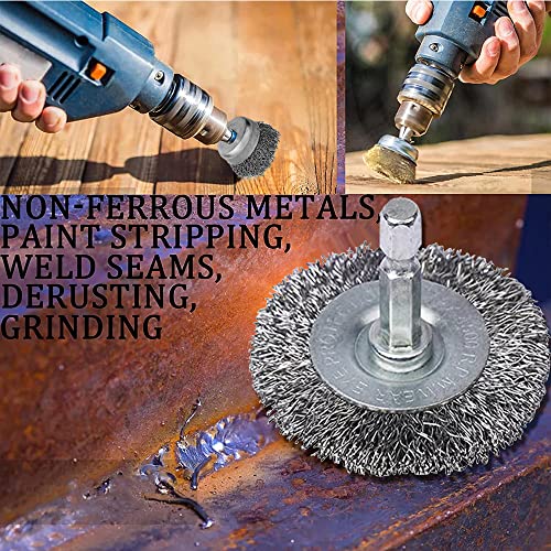 Wire Brush Wheel Cup Brush Set, 8 Piece 1/4Inch Hex Shank Coarse Crimped Carbon Steel Wire Wheel for Removal, Stripping and Abrasive for Drill Attachment