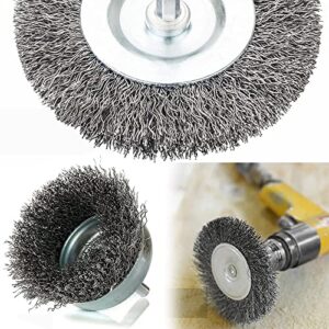 Wire Brush Wheel Cup Brush Set, 8 Piece 1/4Inch Hex Shank Coarse Crimped Carbon Steel Wire Wheel for Removal, Stripping and Abrasive for Drill Attachment