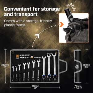 ironcube Ratcheting Combination Wrench Set, 10-Piece Ratchet Wrenches, Metric 6mm to 18mm, Mirror Polished, 72 Teeth Gear, with Carrying Bag, Tool Gifts for Father