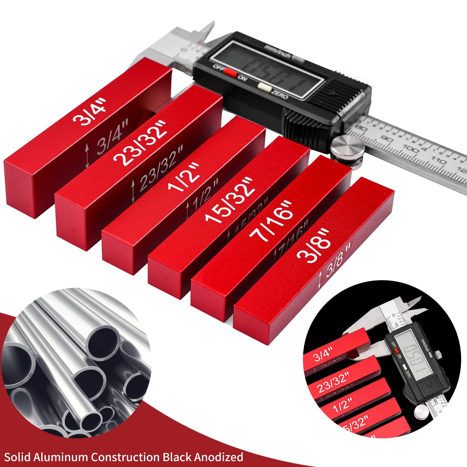 Setup Blocks Height Gauge Set, Packing 15 PCS Precision Solid Aluminum Router Table Saw Fence Set Up Bars for Woodworking ，Laser Engraved Size Markings， Easy Read Laser Etched Sizes,Storage Case