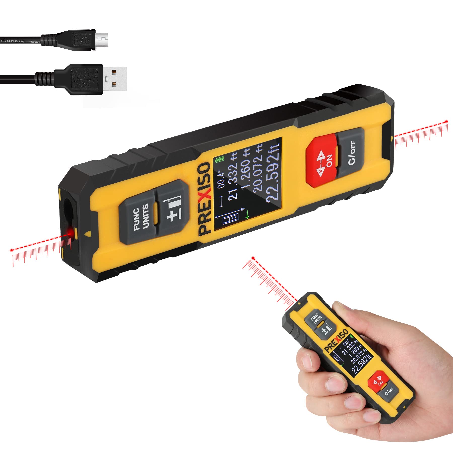 PREXISO Dual Laser Measure- 230Ft Rechargeable Laser Measurement Tool Ft/Ft+in/in/M Multiple Units, Laser Distance Meter Multifunctional Device for Fast, Accuracy