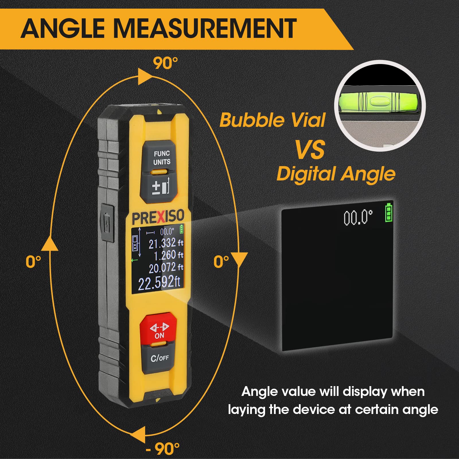 PREXISO Dual Laser Measure- 230Ft Rechargeable Laser Measurement Tool Ft/Ft+in/in/M Multiple Units, Laser Distance Meter Multifunctional Device for Fast, Accuracy