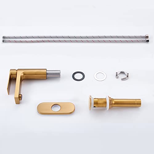 Aktines Bathroom Sink Faucet in Brushed Gold, Brass Bathroom Faucets with Pop Up Drain, Modern Single Hole Faucet for Vanity/RV/Lavatory.