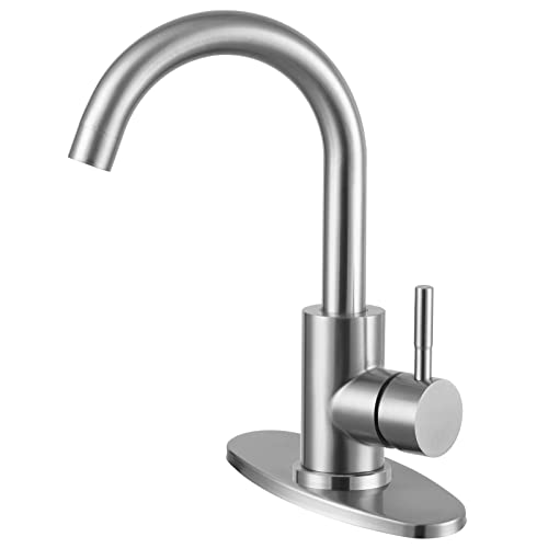 Bar Sink Faucet, Single Hole Bathroom Sink Faucet, 360° Swivel Spout for Kitchen Small RV Campers Mini Restroom Utility Outdoor Faucet for Farmhouse Vanity Lavatory, with 6" Deck Plate -Brushed Nickel