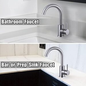 Bar Sink Faucet, Single Hole Bathroom Sink Faucet, 360° Swivel Spout for Kitchen Small RV Campers Mini Restroom Utility Outdoor Faucet for Farmhouse Vanity Lavatory, with 6" Deck Plate -Brushed Nickel