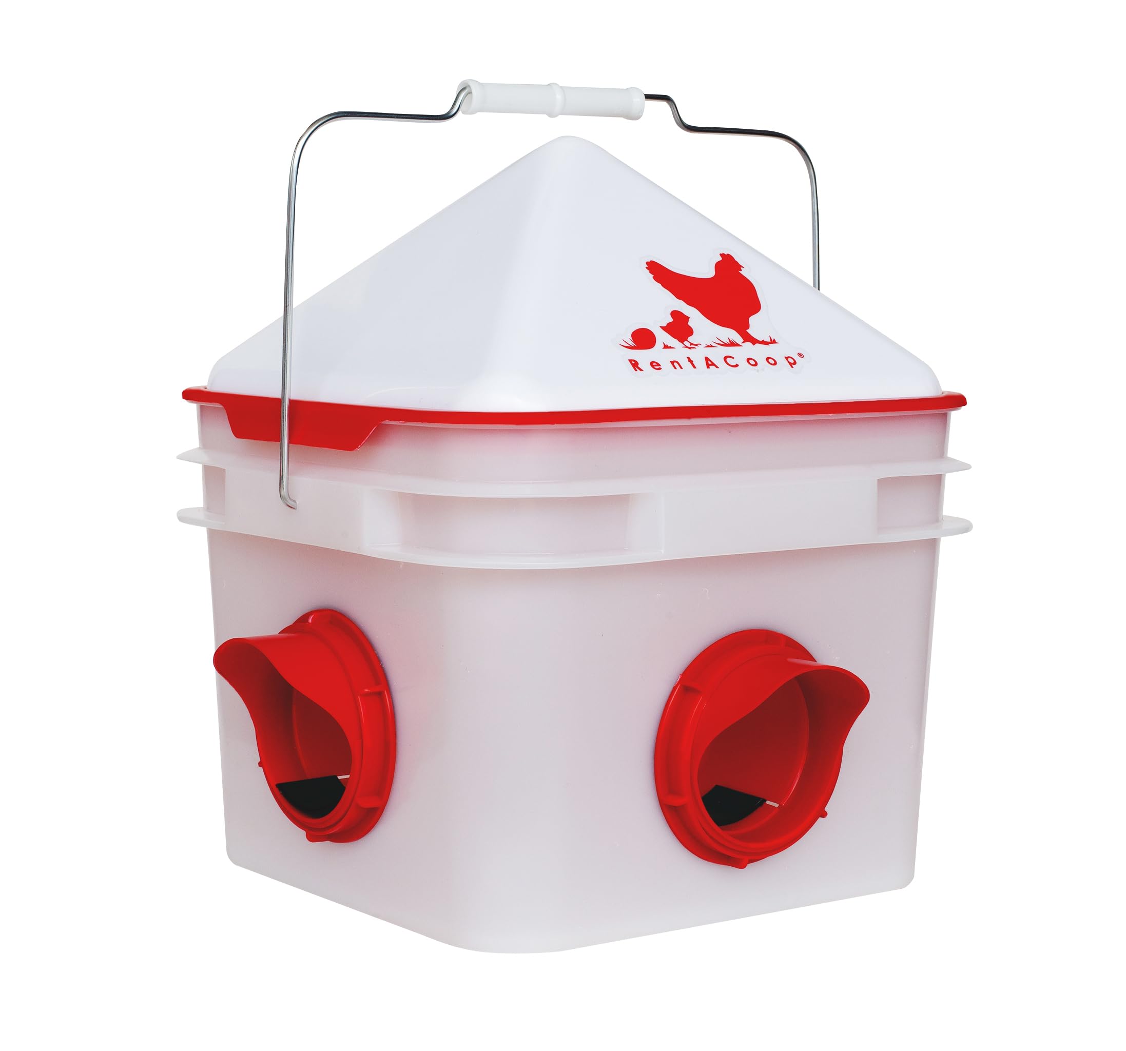 RentACoop Chick2Chicken 10lb BPA-Free 4-Port Feeder - Includes Anti-Roost Cone, Slider Port Cover, and Lid - Suitable for up to 20 Chicks & 12 Adult Chickens