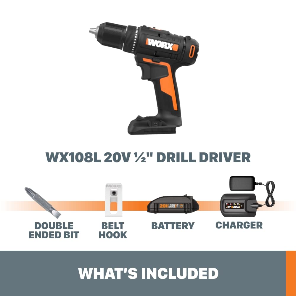 Worx WX108L 20V 1/2" Cordless Drill Driver Power Share - (Batteries & Charger Included)