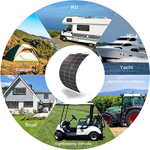 Hoysicy Flexible Solar Panel 100W 24V/12V Monocrystalline Bendable -Semi-Flexible Solar Panels Charger Off-Grid for RV Boat Cabin Van Car Uneven Surfaces