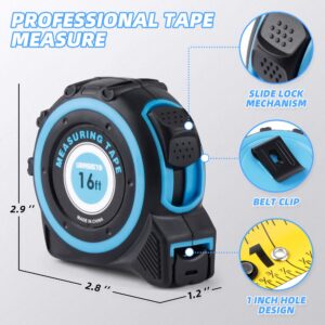 URASISTO Tape Measure 16FT with Fractions 1/8, Retractable Measuring Tape, Easy to Read, Rubber Protective Casing and Shock Absorbent Case for Carpenter, Surveyors, Engineers and Electricians