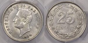 1944 sv el salvador 1944 25 centavos pcgs au 58 pi0060 de fair