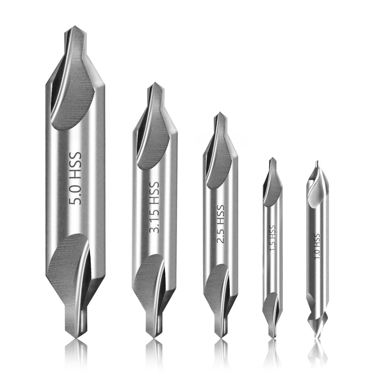 LWCUSNJ 5pcs Center Drill Bits Set, M2 High Speed Steel 60-Degree Angle Countersink Drill Bit for Lathe Metalworking,Size 1 1.5 2.5 3.15 5mm