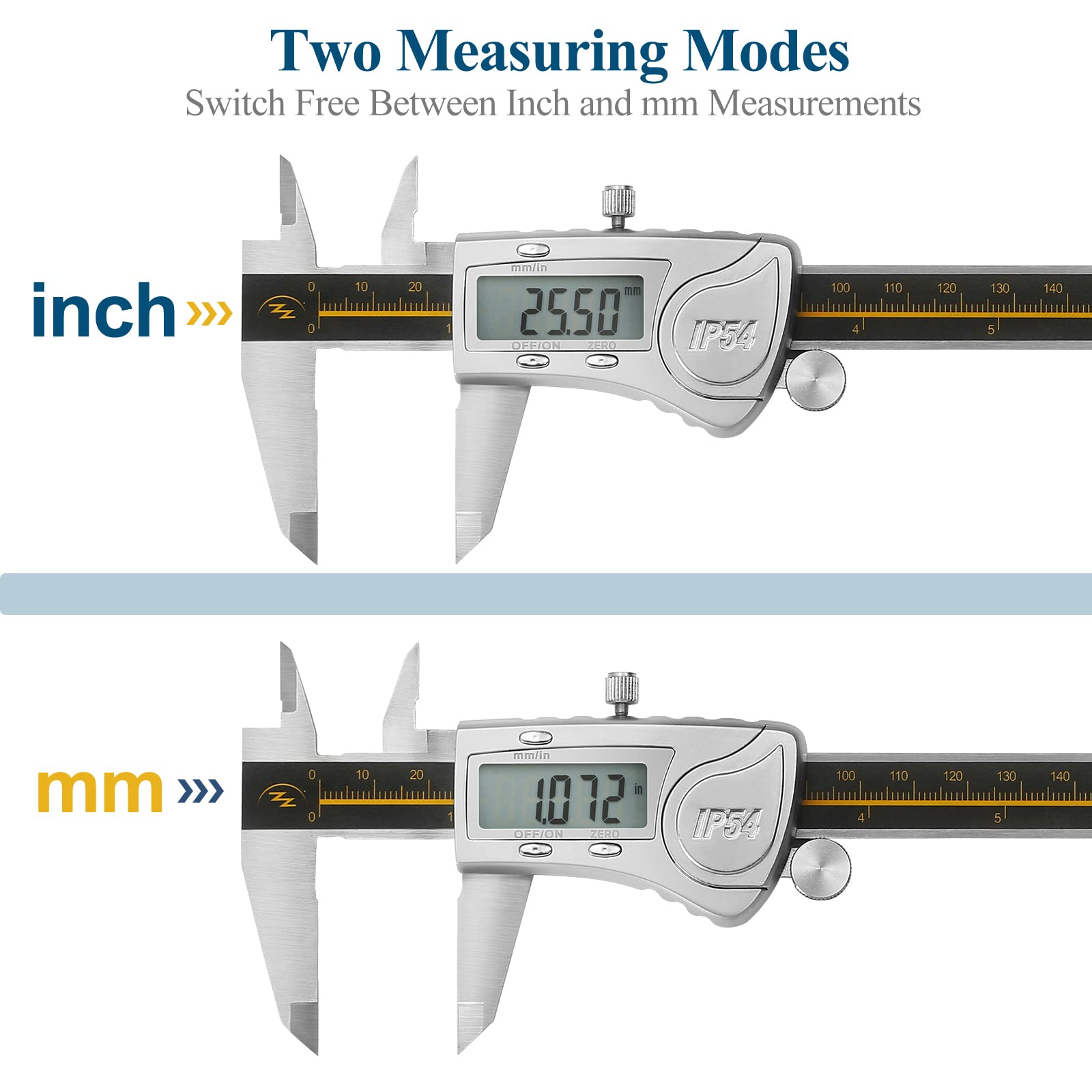 LZHZJOY Digital Caliper 6 Inch Stainless Steel High Accuracy Caliper Measuring Tool, IP54 Waterproof Protection, Large LCD Screen Electronic Vernier Caliper