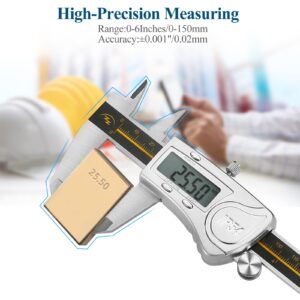 LZHZJOY Digital Caliper 6 Inch Stainless Steel High Accuracy Caliper Measuring Tool, IP54 Waterproof Protection, Large LCD Screen Electronic Vernier Caliper