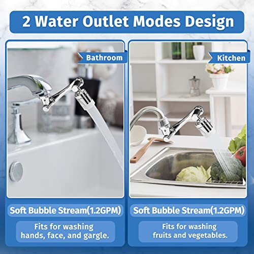 Faucet Extender for Bathroom Sink, 1080 Degree Rotatable Faucet Aerator, Swivel Faucet Attachment, Universal Rotating Faucet Extender, with 2 Water Outlet Modes