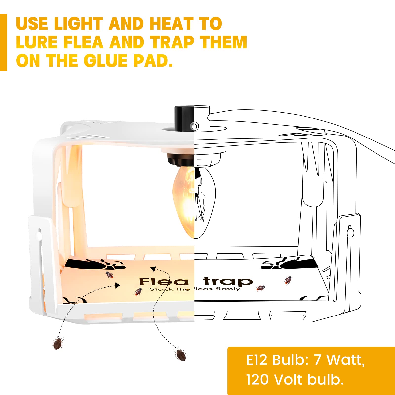 Electric Flea Traps for Inside Your Home (2 Packs), Retractable Flea Light Trap w/Sticky Flea Trap Refill & Replacement Bulbs, Ultimate Flea Fighting Solution.