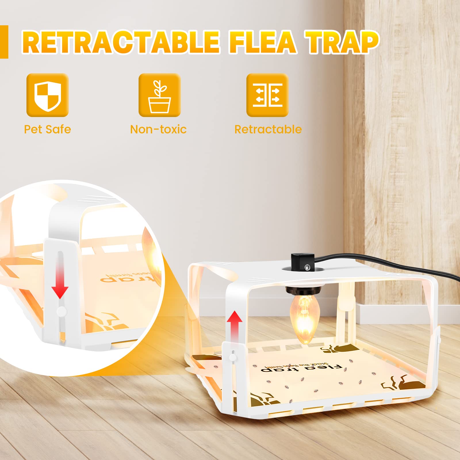 Electric Flea Traps for Inside Your Home (2 Packs), Retractable Flea Light Trap w/Sticky Flea Trap Refill & Replacement Bulbs, Ultimate Flea Fighting Solution.