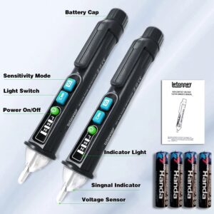 2PCS LETONNEY Voltage Tester, Non Contact Voltage Detector, Circuit Tester Dual Range Voltage Sniffer AC 12V-1000V/48V-1000V, Live/Null Wire Tester with Alarm and Flashlight (Gray)