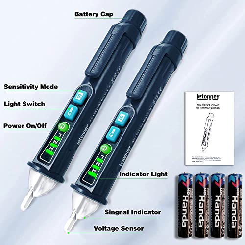 2PCS LETONNEY Voltage Tester, Non Contact Voltage Detector, Circuit Tester Dual Range Voltage Sniffer AC 12V-1000V/48V-1000V, Live/Null Wire Tester with Alarm and Flashlight (Blue)